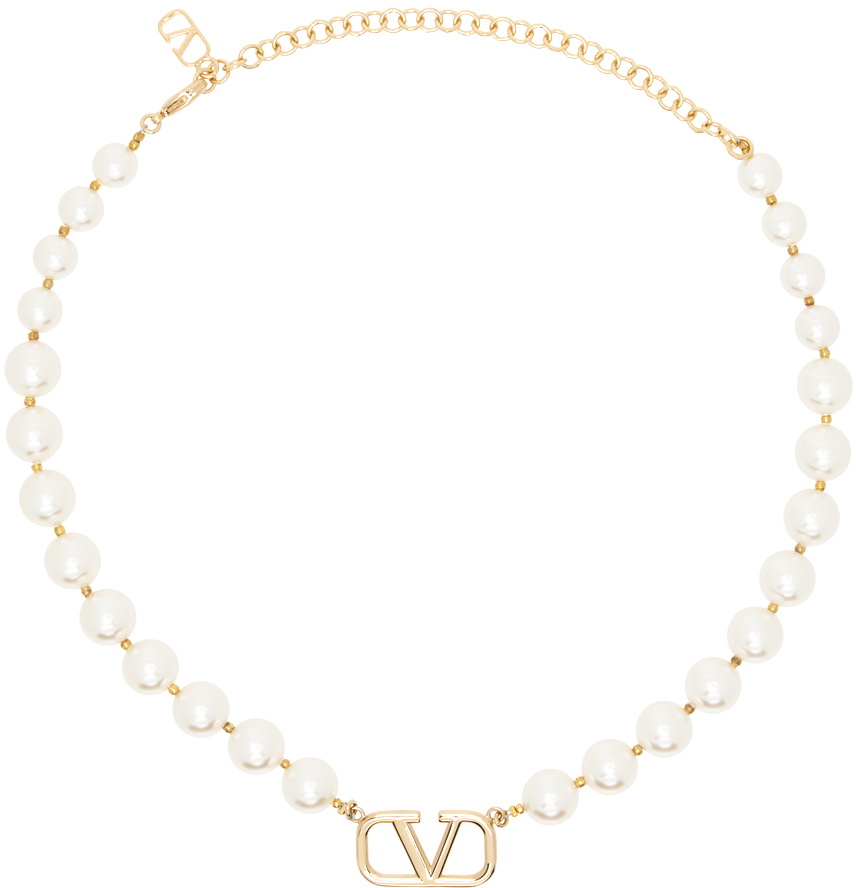 Valentino Garavani Gold & White VLogo Signature Choker Valentino Garavani
