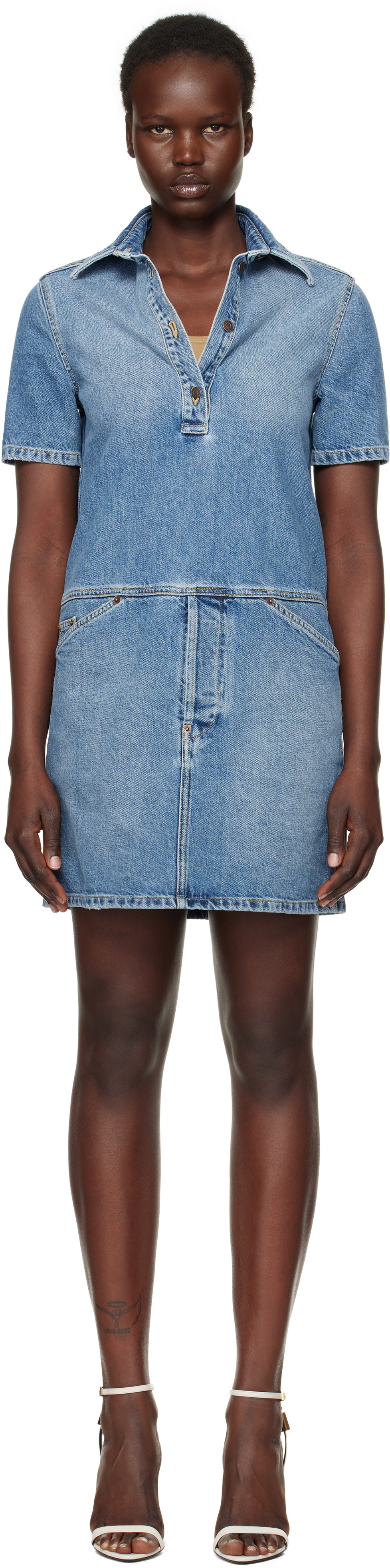 Moschino Blue Laurel Crown Emblem Denim Minidress Moschino