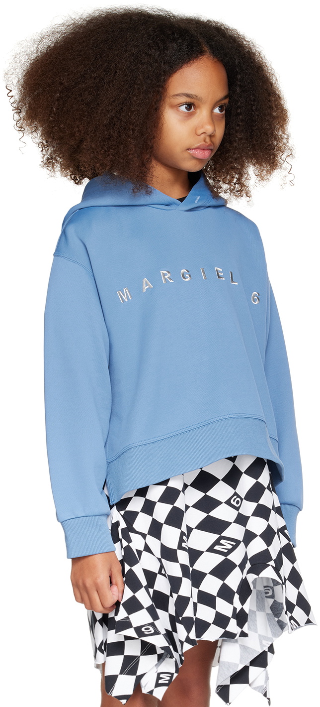MM6 Maison Margiela Kids Blue Embroidered Hoodie MM6 Maison Margiela