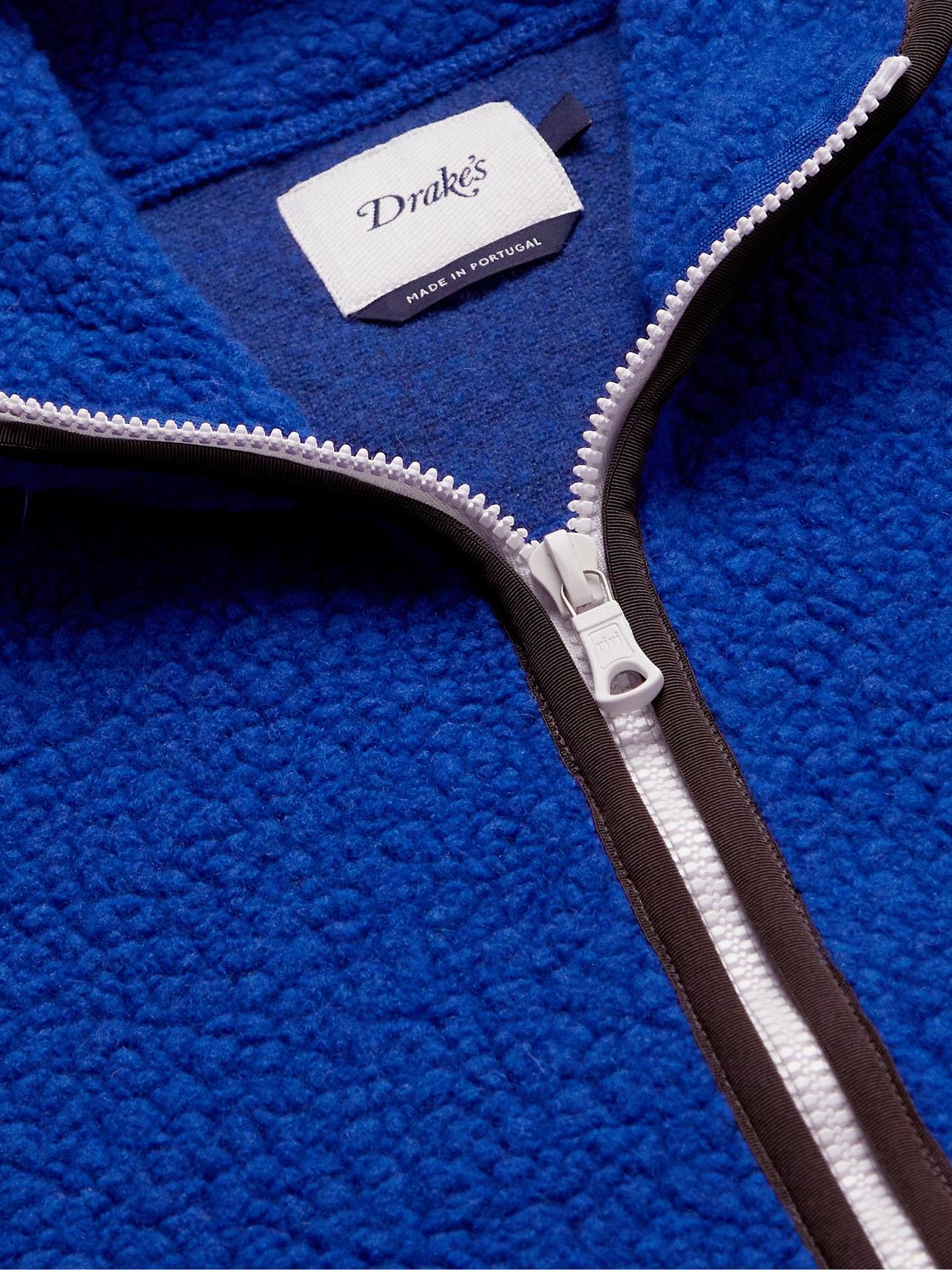 Drake's - Logo-Embroidered Wool-Blend Fleece Jacket - Blue Drake's