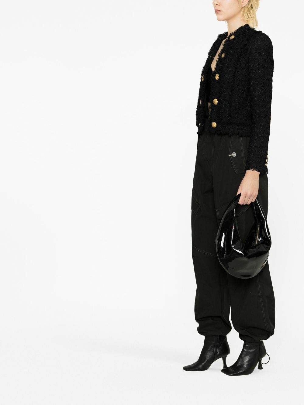 BALMAIN - Button-embossed Collarless Tweed Jacket Balmain