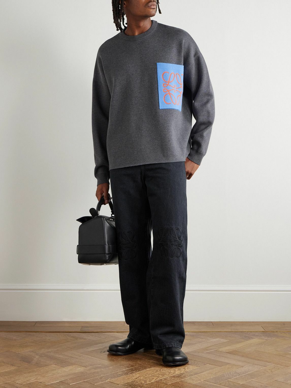 LOEWE - Anagram Logo-Jacquard Knitted Sweater - Gray Loewe