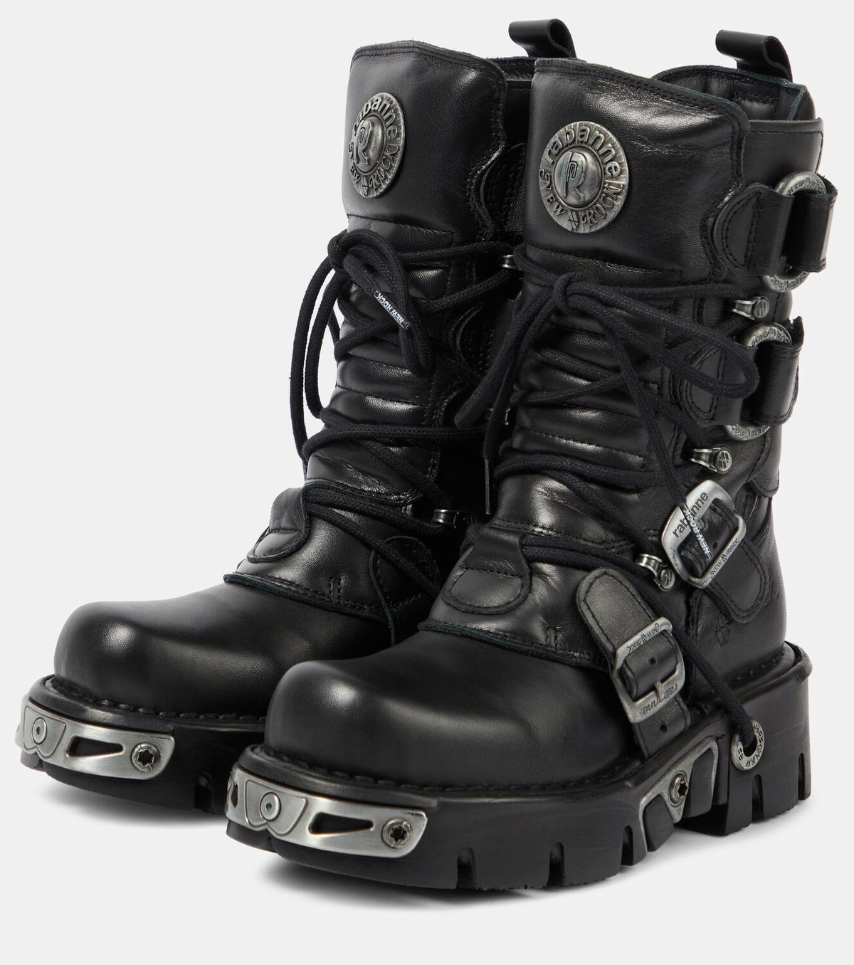 Rabanne x New Rock embellished leather biker boots Paco Rabanne