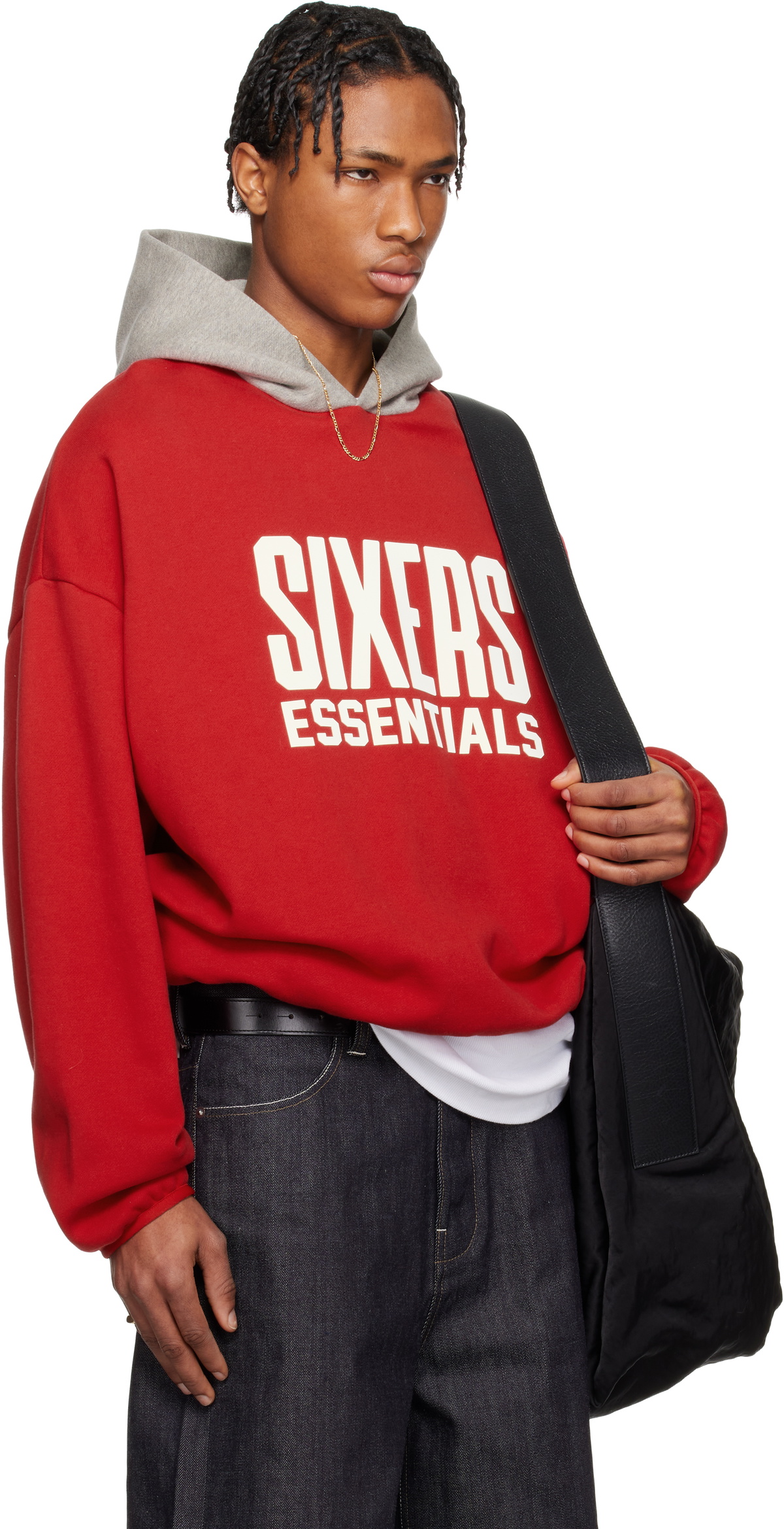 Fear of God ESSENTIALS Red & Gray NBA Sixers Pull Over Hoodie Fear Of ...