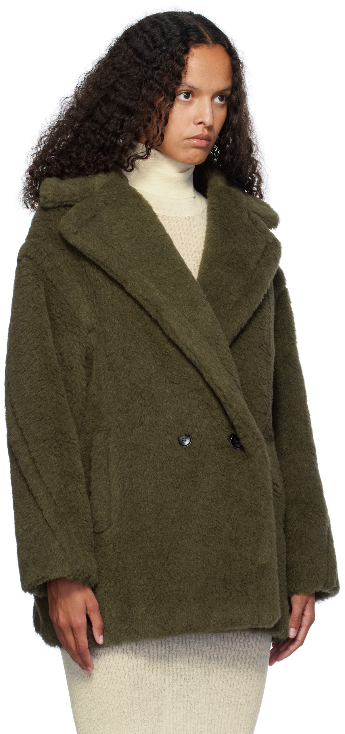 Max Mara Khaki Olga Short Faux-Fur Coat Max Mara