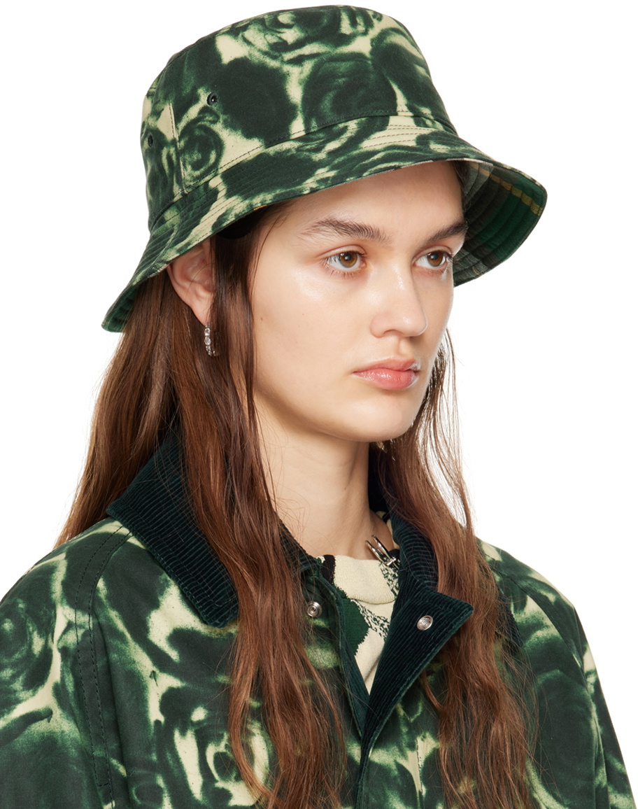 Burberry Green Rose Waxed Cotton Bucket Hat Burberry