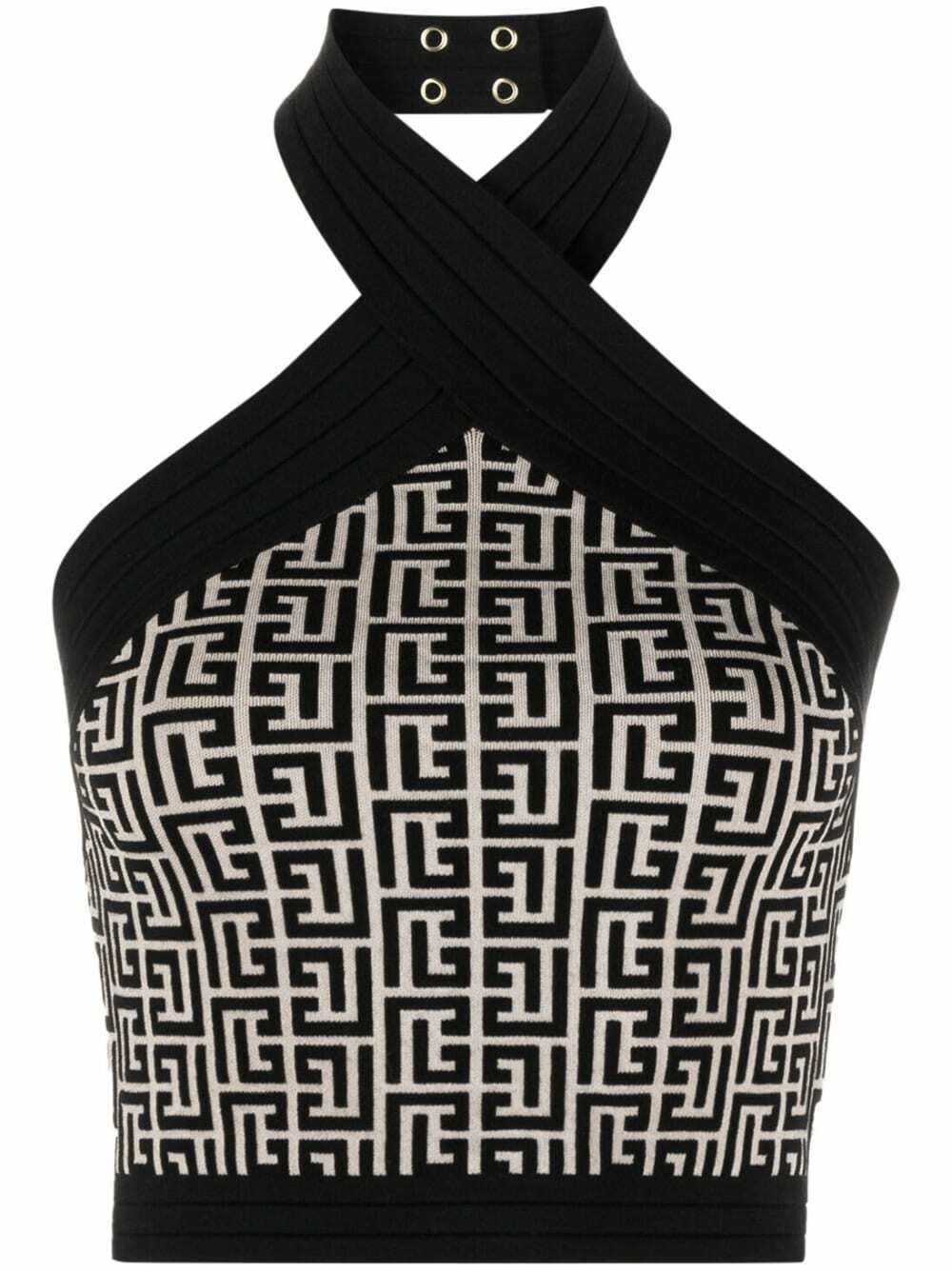 BALMAIN - Halter Neck Monogram Cropped Top Balmain