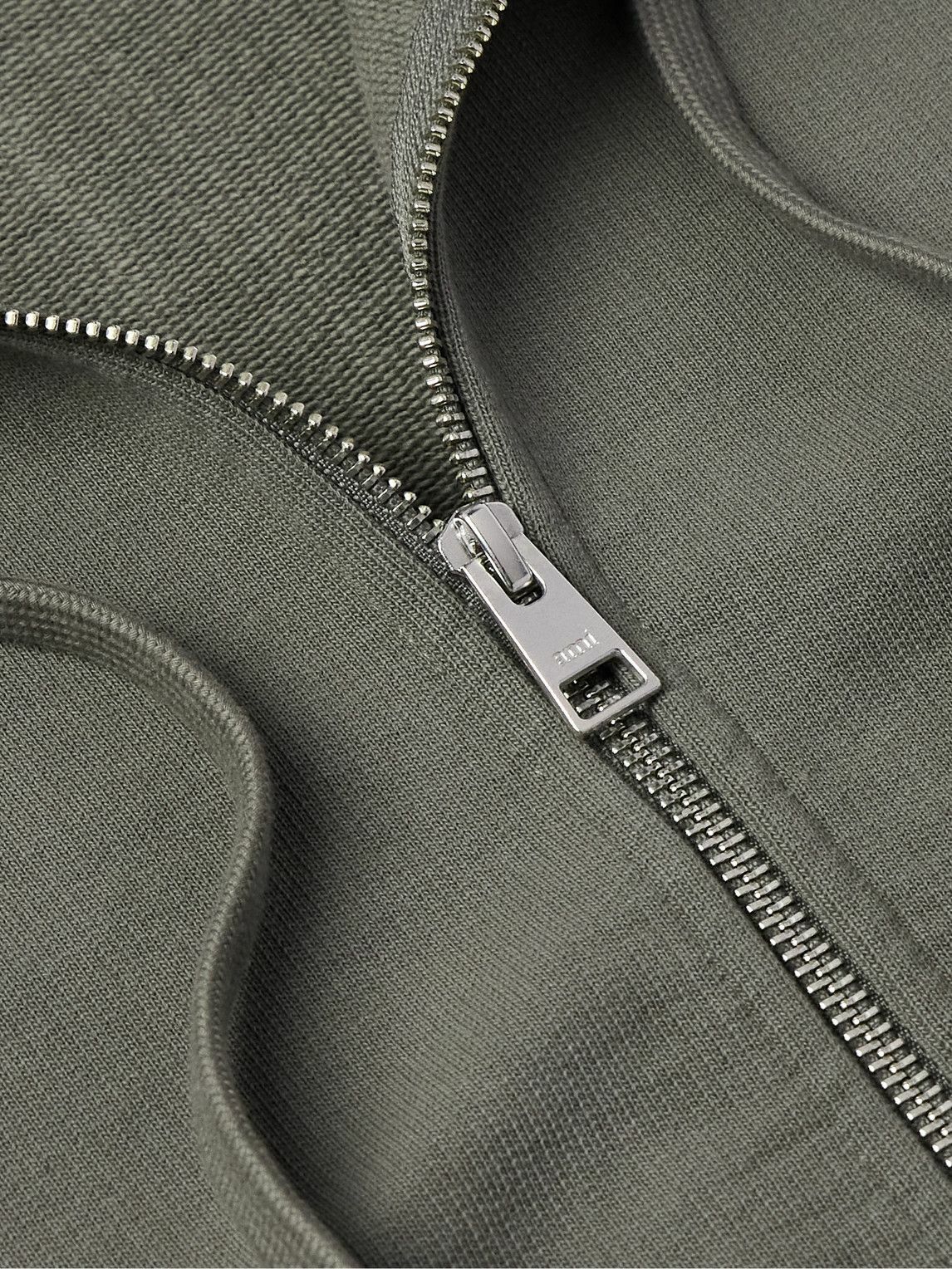 AMI PARIS - Logo-Embroidered Organic Cotton-Jersey Zip-Up Hoodie - Gray AMI