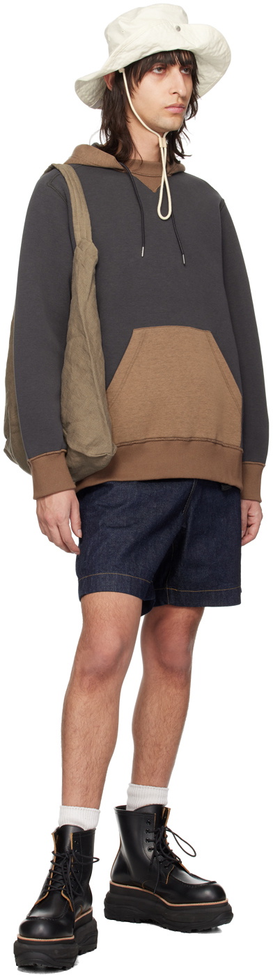 sacai Gray & Brown Drawstring Hoodie Sacai