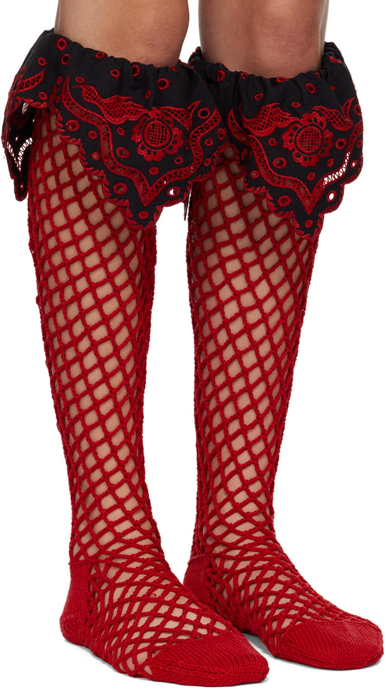 Chopova Lowena Red Crochet Net Socks Chopova Lowena