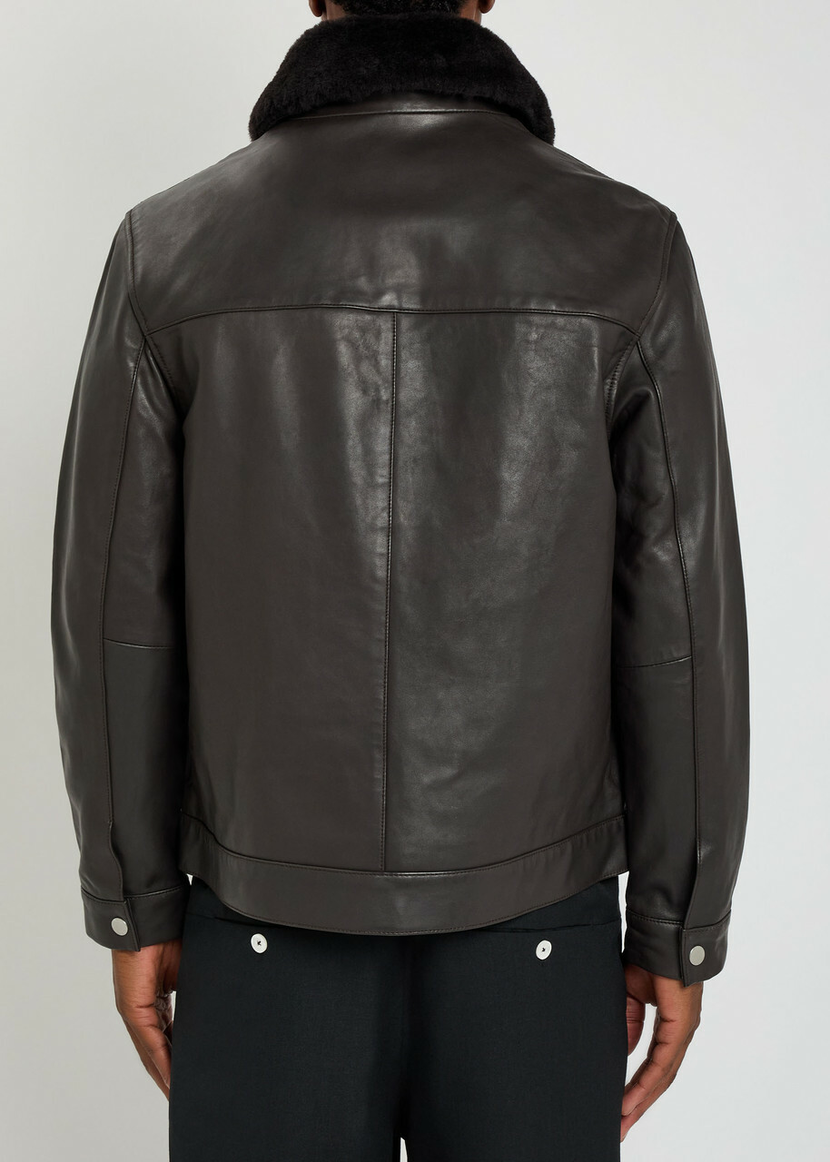 Wax London Kendal Shearling-trimmed Leather Jacket Brown Wax London