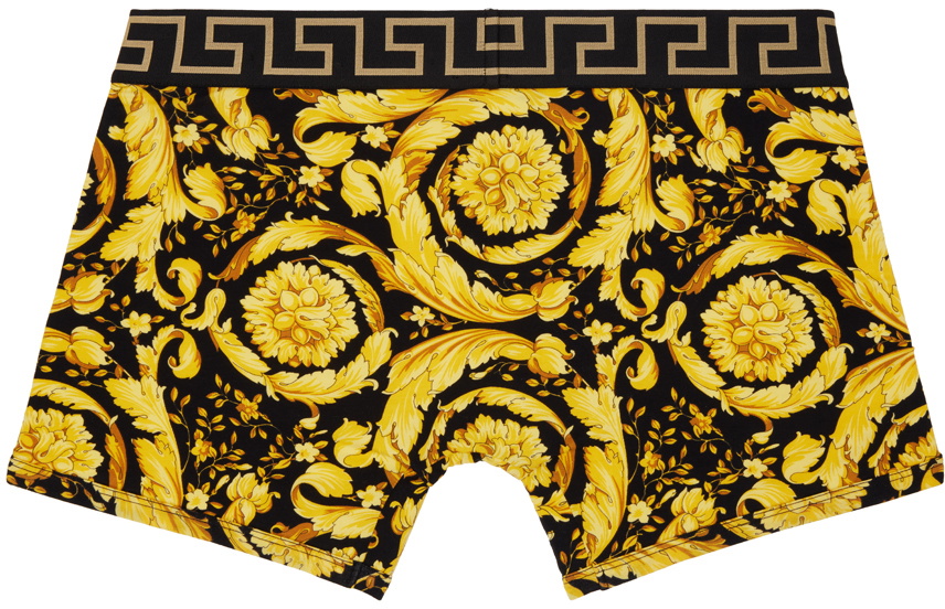 Versace Underwear Black & Gold Barocco Long Boxers Versace Underwear