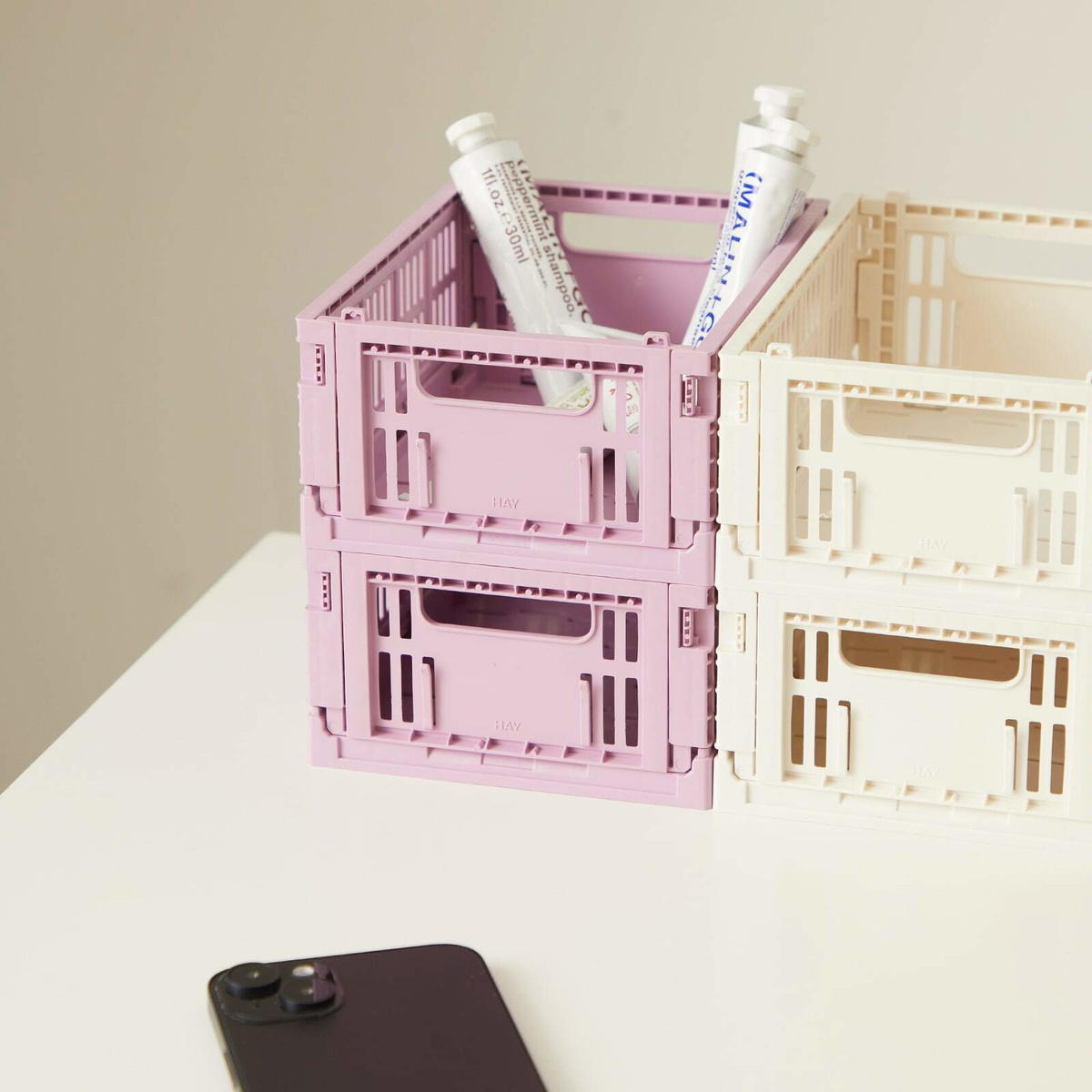 HAY Mini Recycled Colour Crate - Set of 2 in Dusty Rose HAY