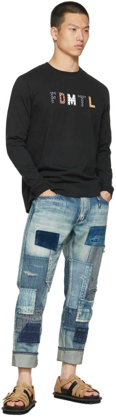 FDMTL Black Sashiko Logo Long Sleeve T-Shirt FDMTL