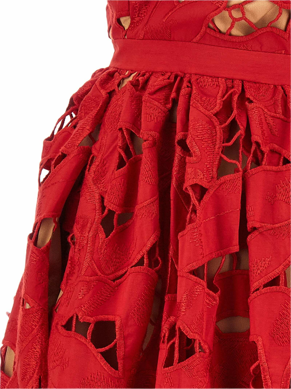 self-portrait red Bow Embroidered Midi Dress Self-Portrait