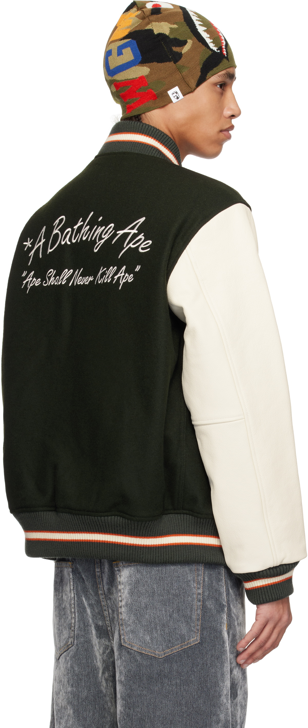 BAPE Green Bape Varsity Bomber Jacket A Bathing Ape