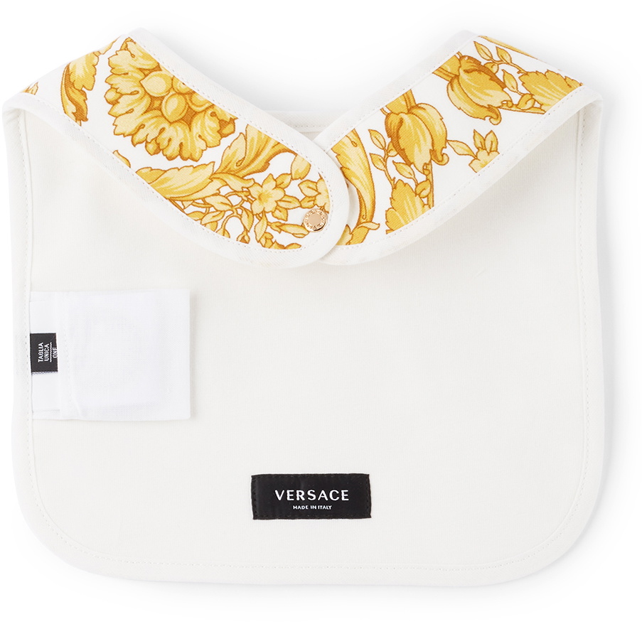 Versace Baby White & Yellow Barocco Bib Versace
