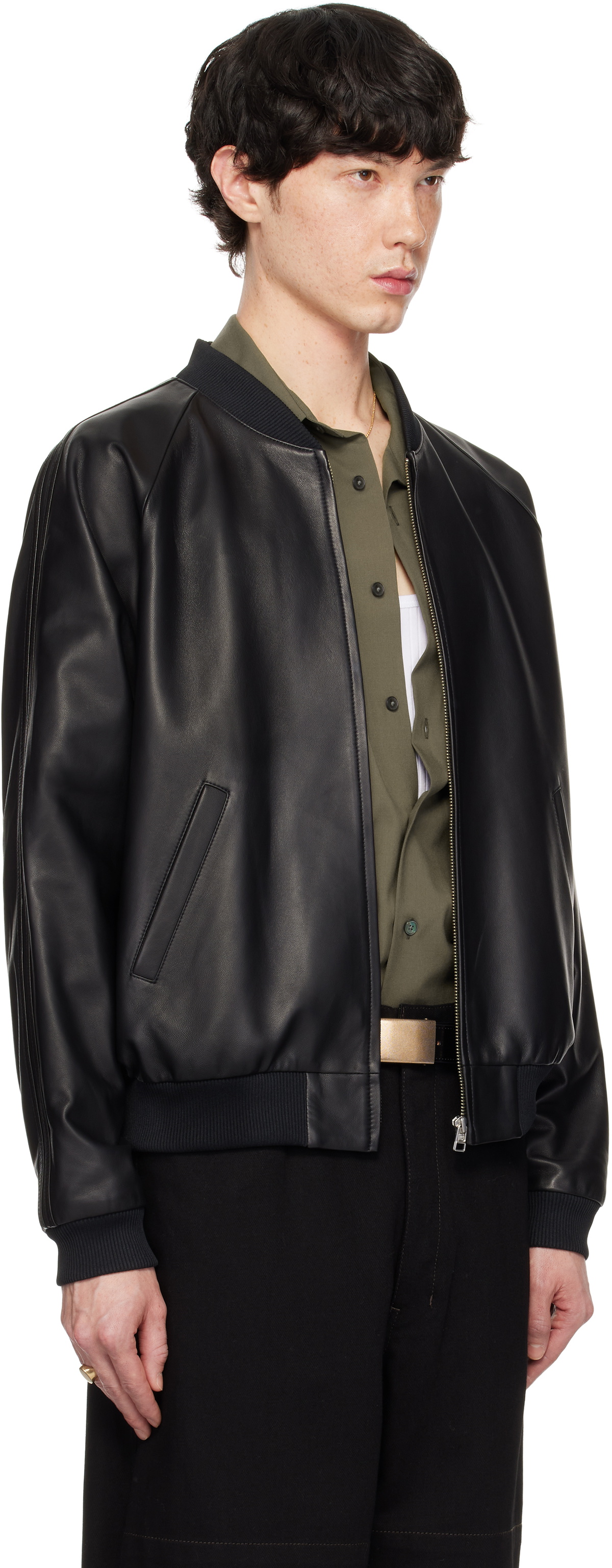 International Gallery BEAMS Black Track Leather Jacket International ...