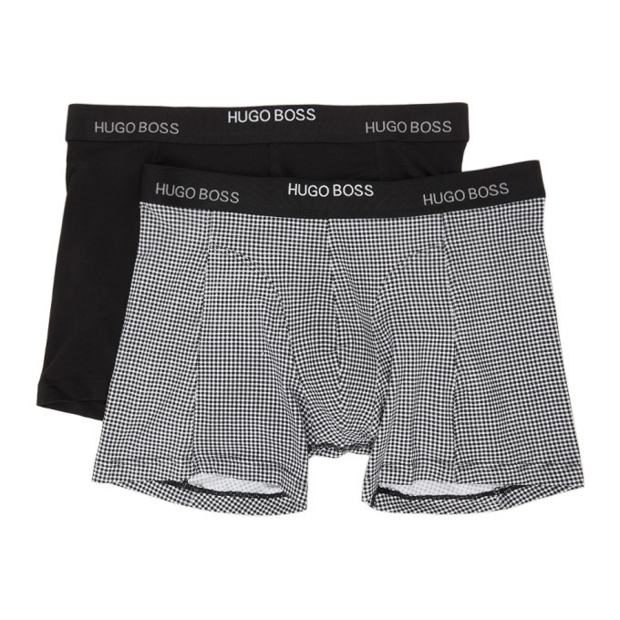 Boss Two-Pack Black and White Check Boxer Briefs BOSS