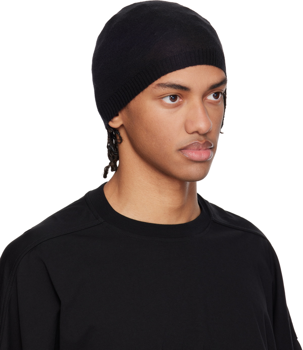 Rick Owens Black Temple Rasato Knit Beanie Rick Owens
