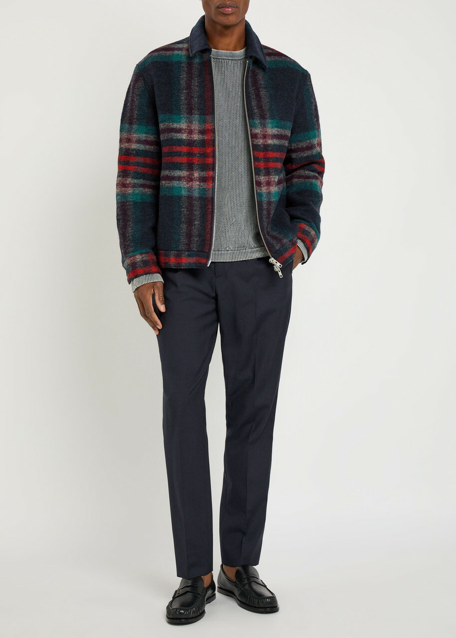 Wax London Heath Checked Wool-blend Jacket Navy Wax London