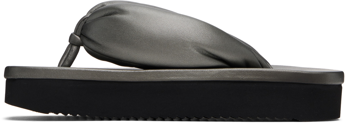 Rick Owens Gunmetal Hollywood Peached Lambskin Flip-Flops Rick Owens