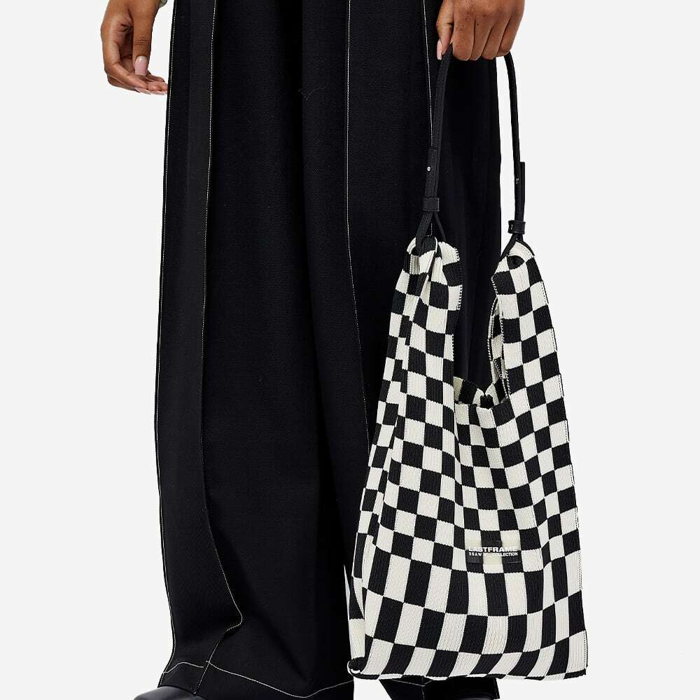 LASTFRAME Women's Ichimatsu Market Bag Medium in Black/Ivory LASTFRAME