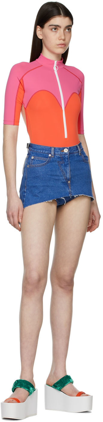 Pushbutton Pink & Orange Nylon Bodysuit Pushbutton