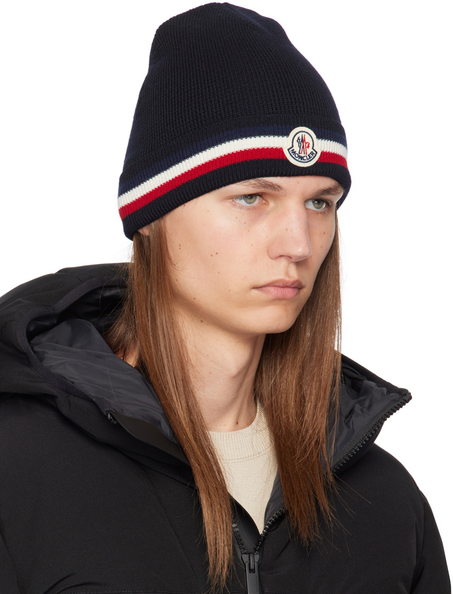 Moncler Navy Tricolor Wool Beanie Moncler