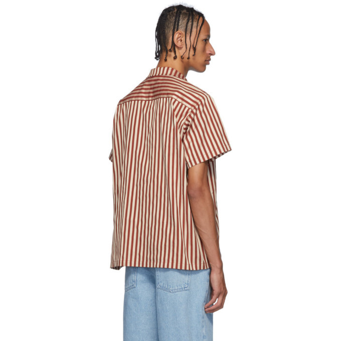 Bode Burgundy Broad Stripe Bowling Shirt Bode