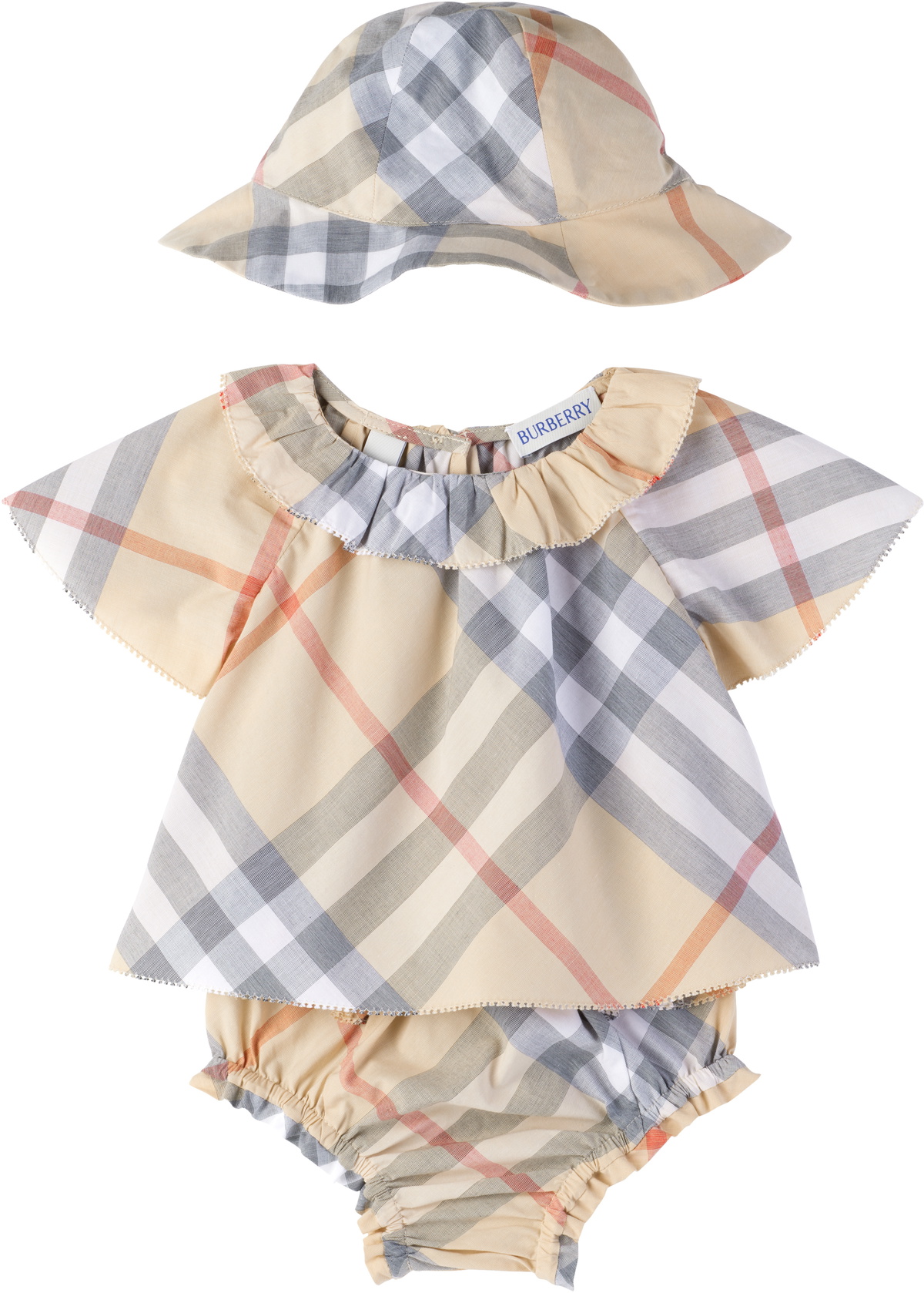Burberry Baby Beige Check Cotton Blouse Set Burberry
