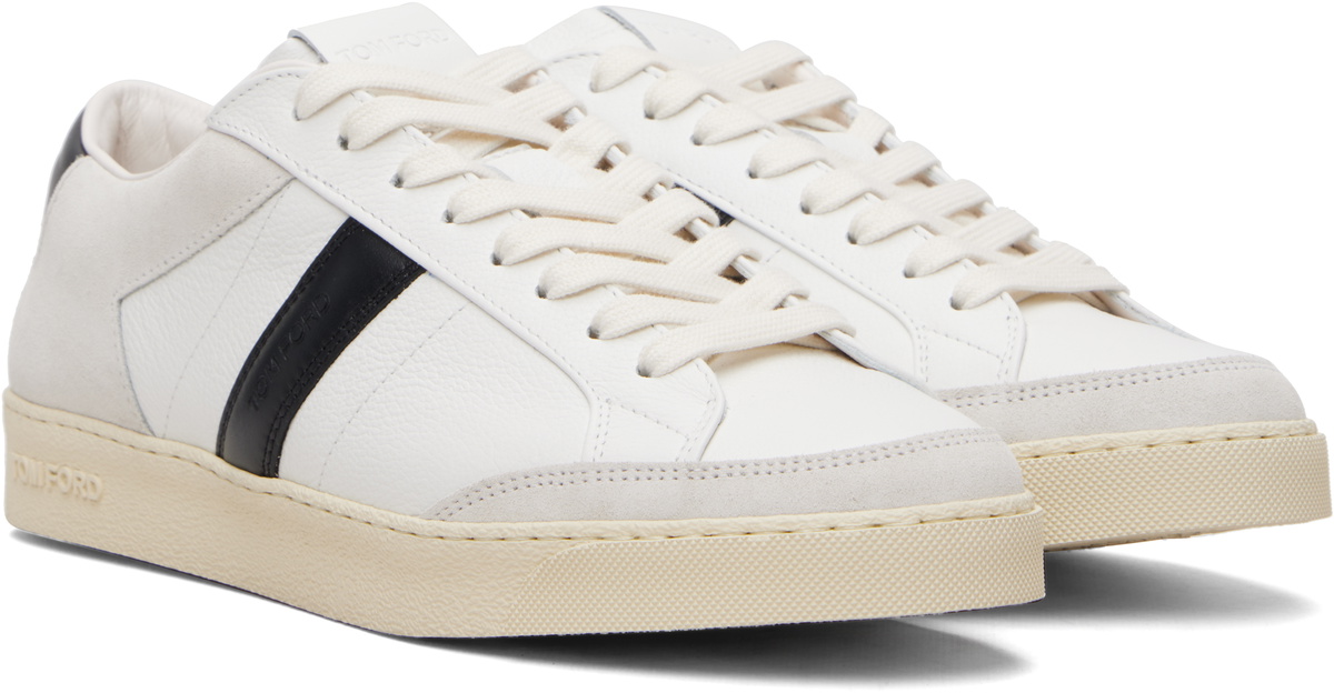 TOM FORD White Grained Leather & Suede Blake Sneakers TOM FORD
