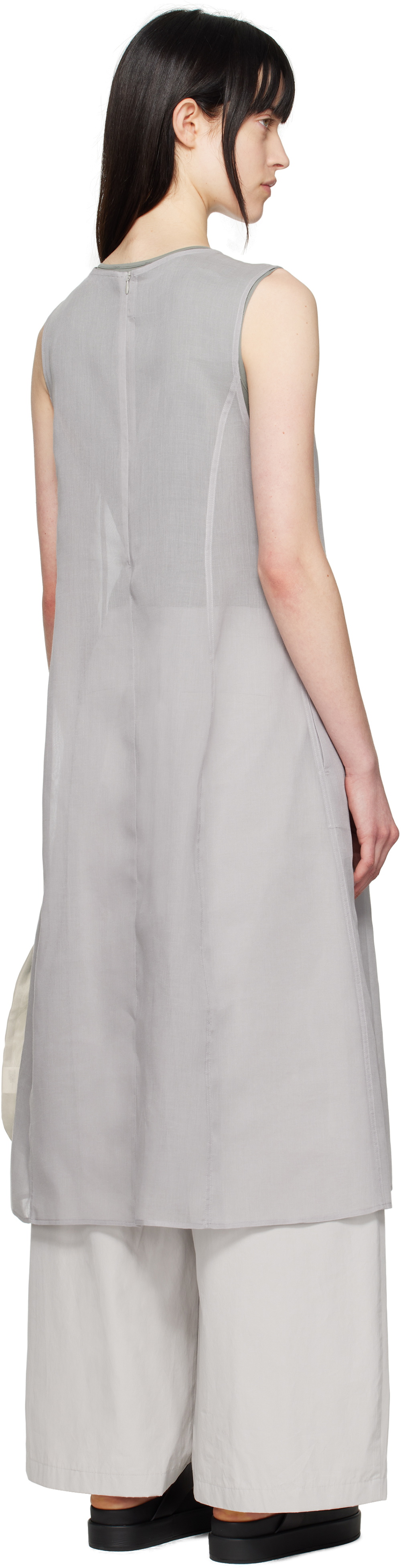 AMOMENTO Gray Sheer Midi Dress AMOMENTO