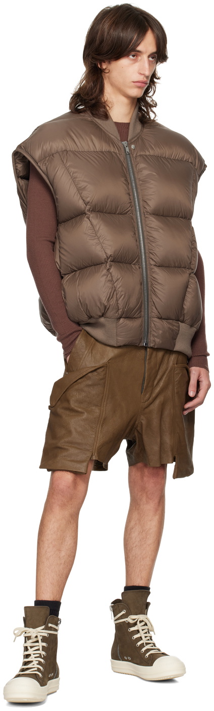 Rick Owens Khaki Porterville Stefan Cargo Leather Shorts Rick Owens