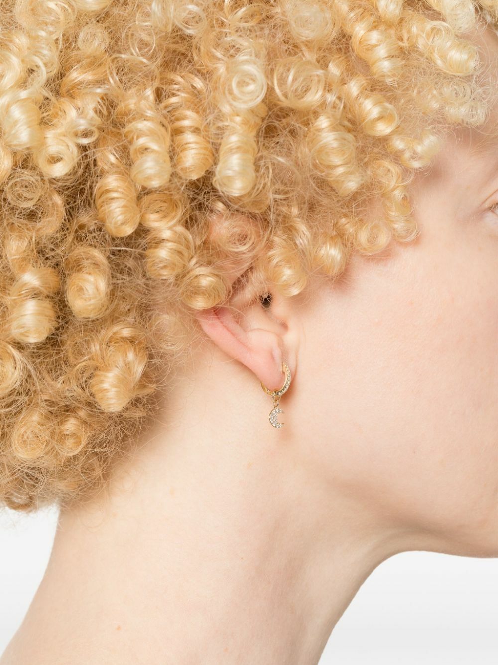 Roxanne First 14K Yellow Gold Sapphire Moon Hoop Earring Roxanne First