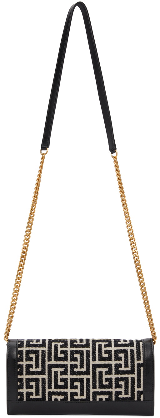 Balmain Black & White Jacquard 1945 Chain Wallet Shoulder Bag Balmain