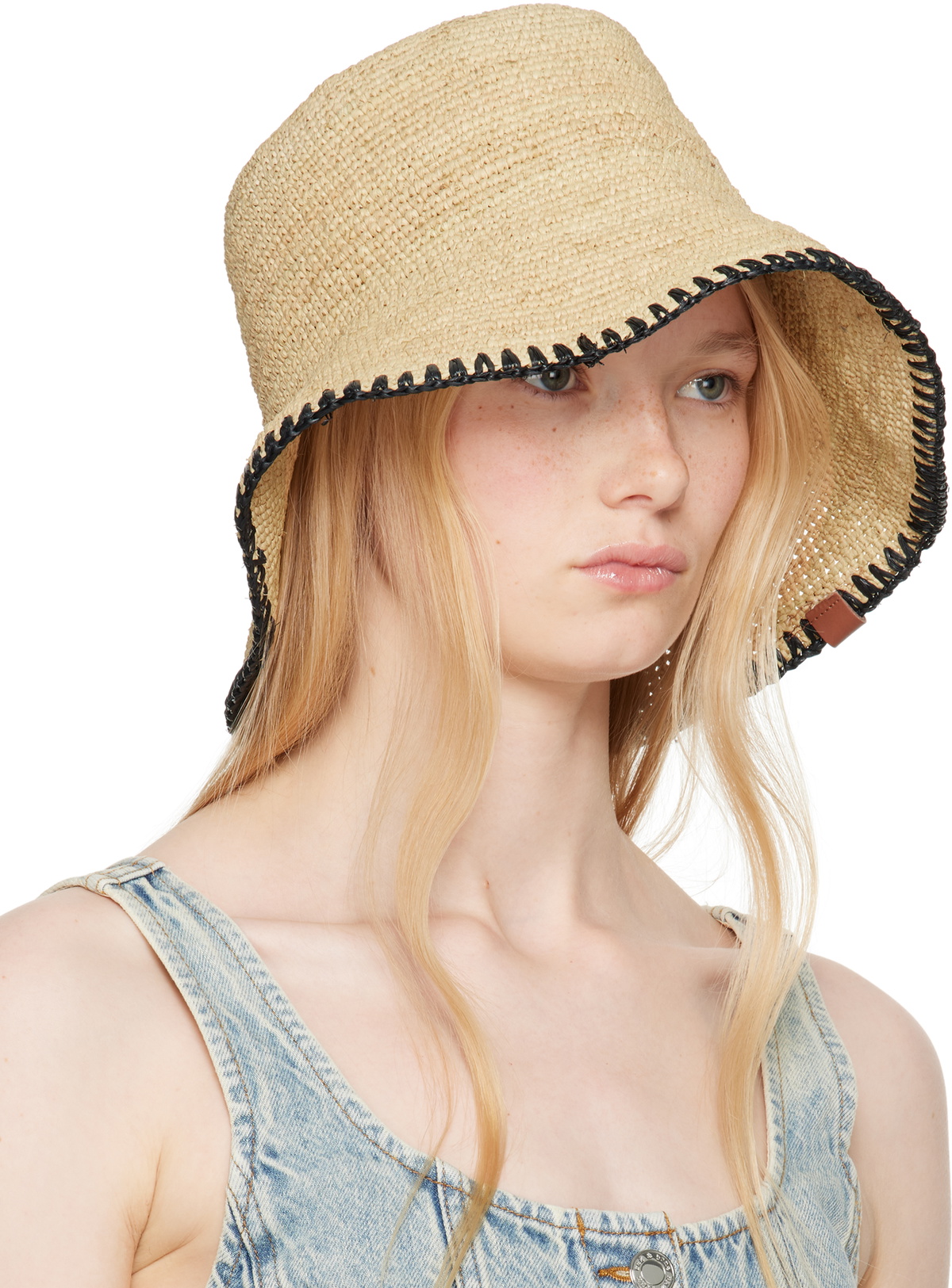 rag & bone Beige Jade Rollable Raffia Bucket Hat Rag and Bone