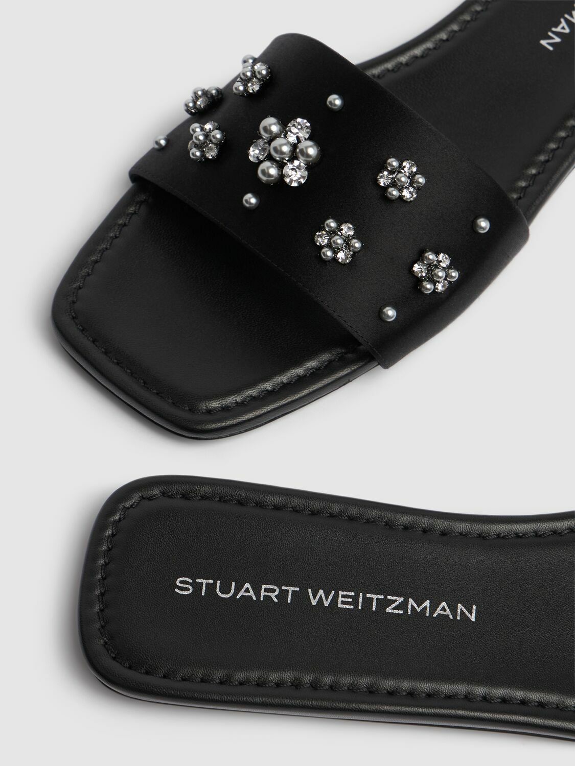 STUART WEITZMAN 10mm Poppy Satin Flat Slides Stuart Weitzman
