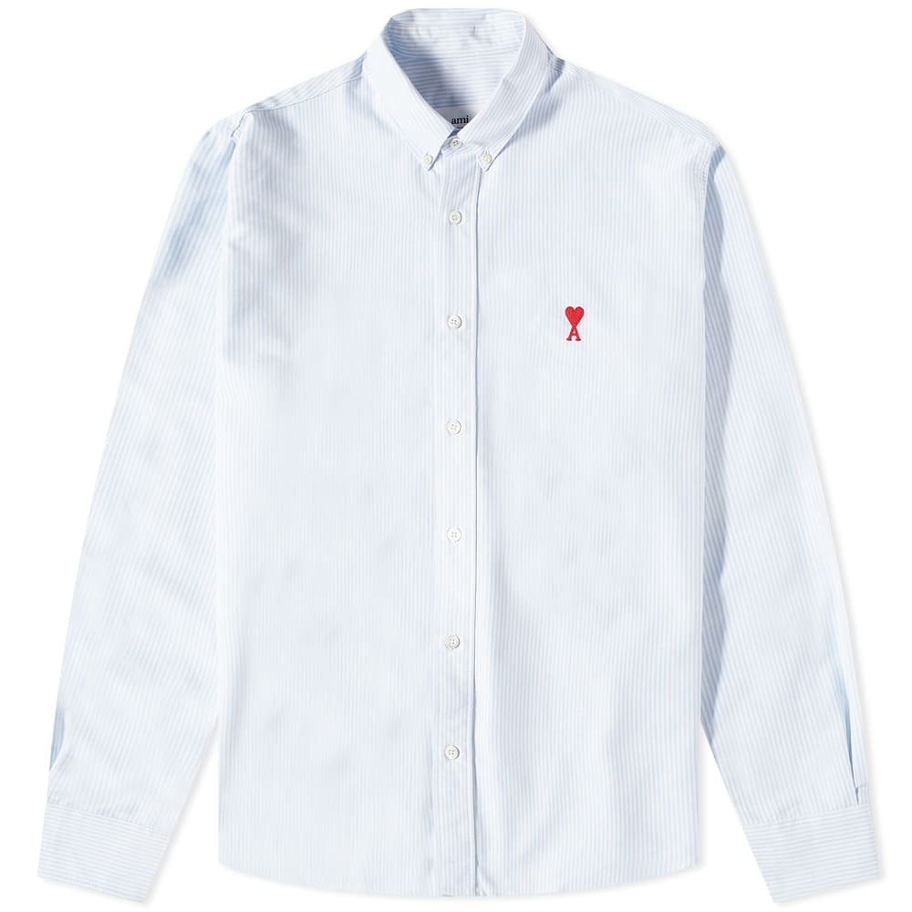 AMI Men's Stripe Logo Button Down Oxford Shirt in SkyBl&Wht AMI