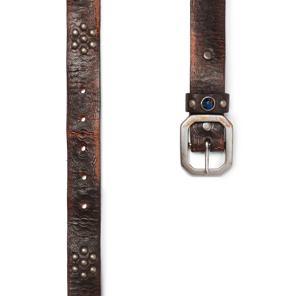 RRL - 3cm Distressed Embellished Leather Belt - Brown RRL