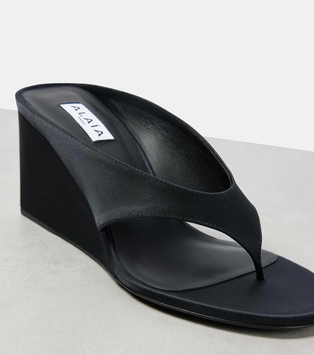 Alaïa Cube 75 satin wedge thong sandals ALAÏA