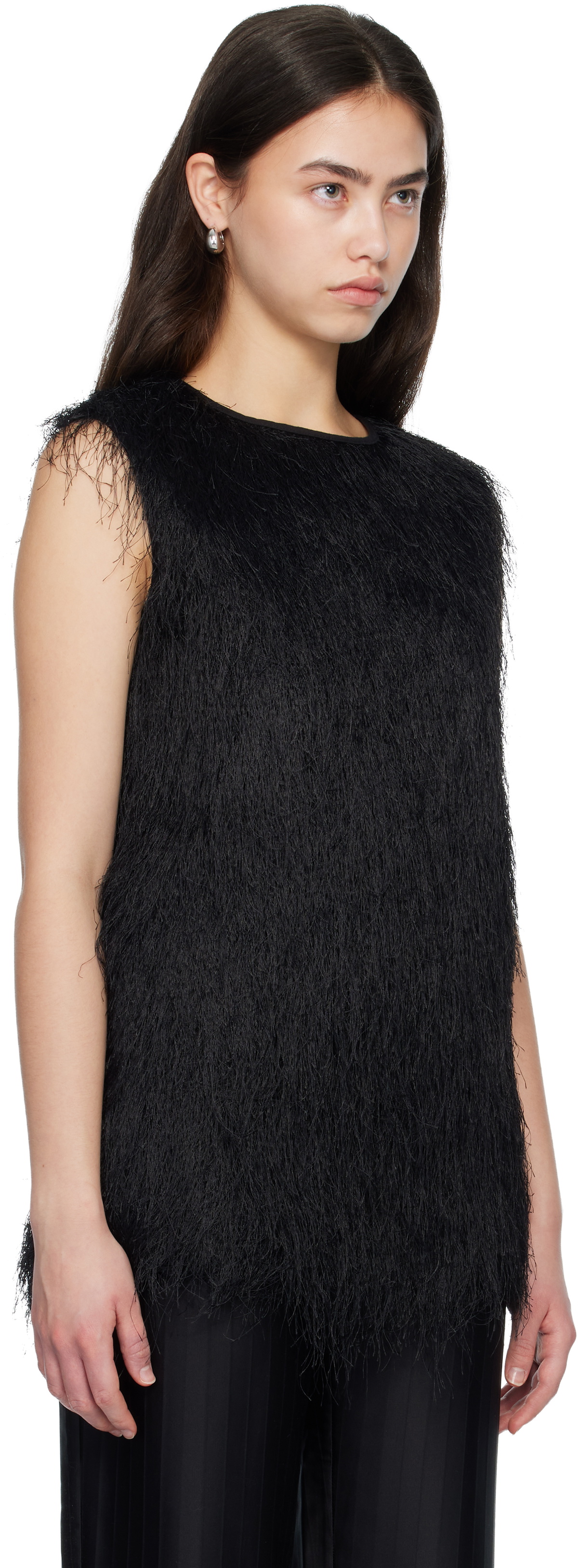 Loulou de Saison Black YASMIN Fringed Top Loulou Studio