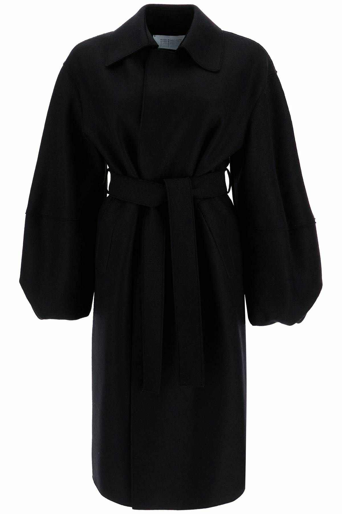 HARRIS WHARF LONDON pressed wool robe coat with nine words Black Harris ...