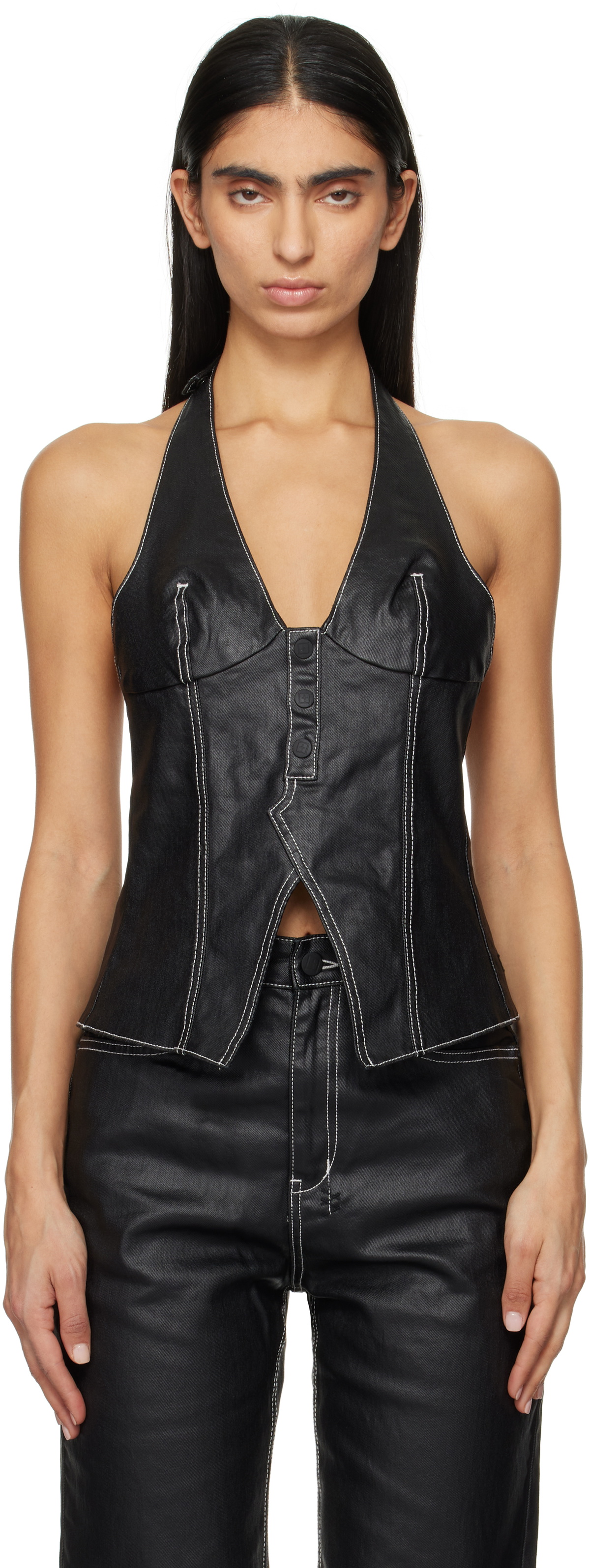 Ksubi Black Valentina Halter Slicker Denim Top Ksubi