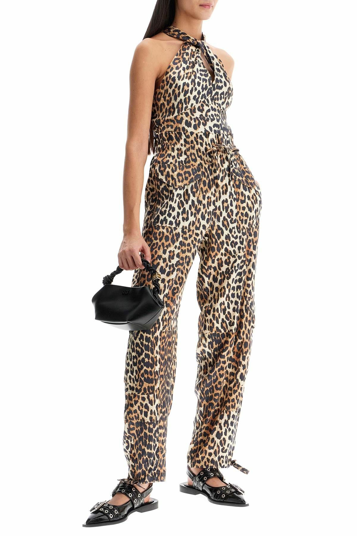 GANNI leopard print satin cargo pants Brown GANNI