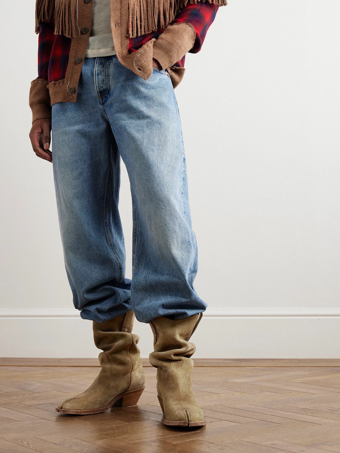 Maison Margiela - Tabi Split-Toe Suede Western Boots - Brown Maison ...