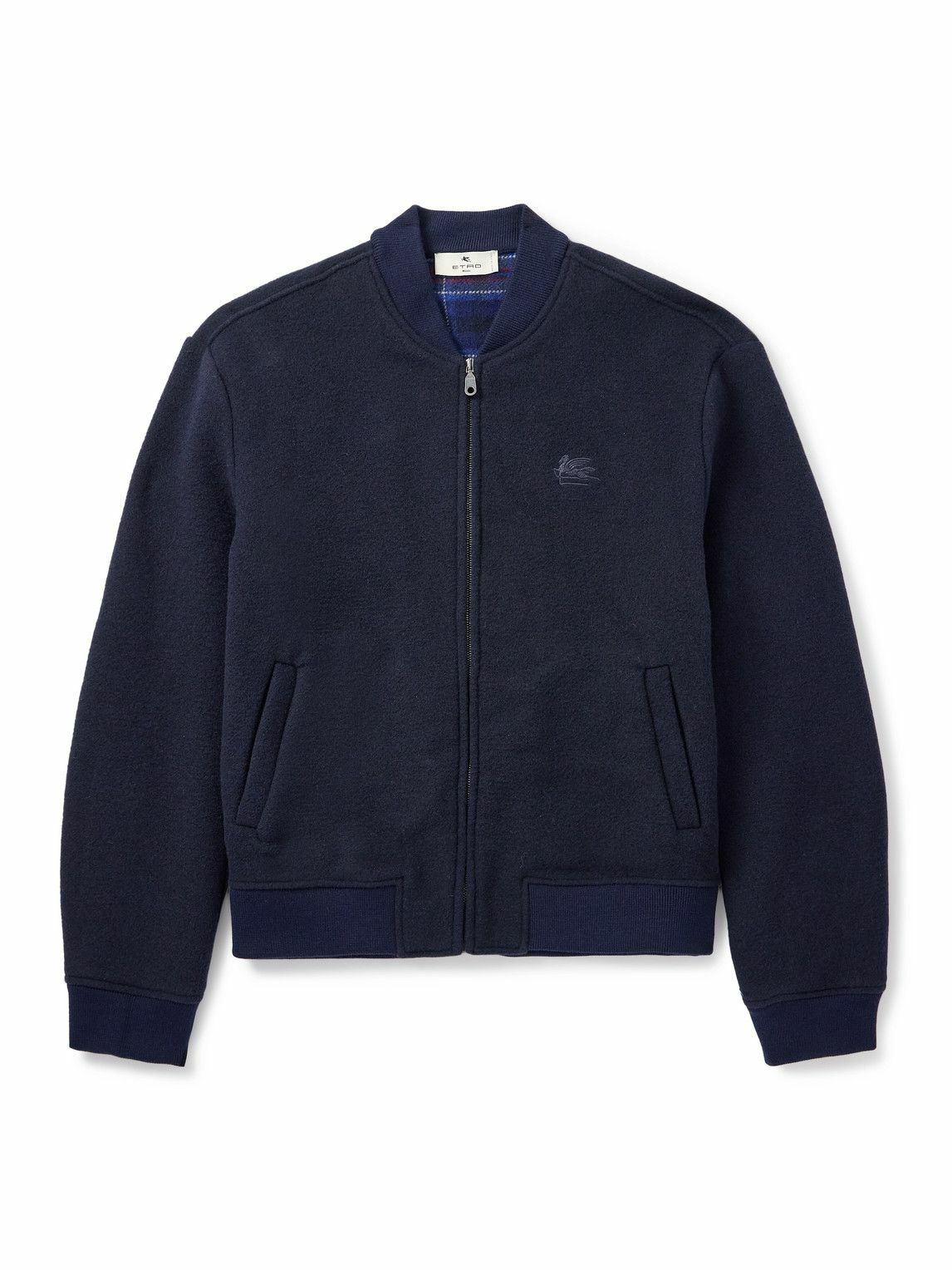 Etro - Logo-Embroidered Wool-Blend Bomber Jacket - Blue Etro