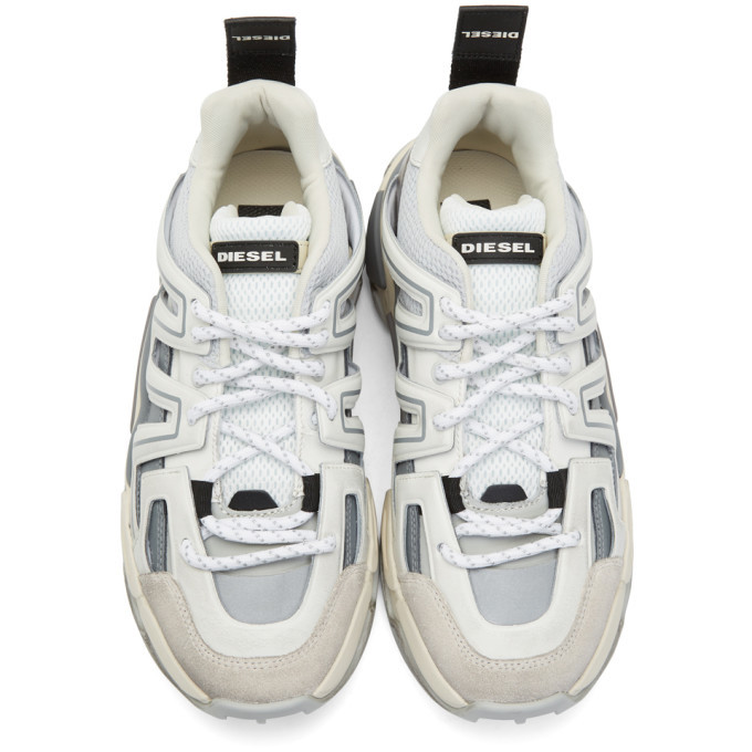 Diesel White and Grey S-Kipper Low Trek Sneakers Diesel