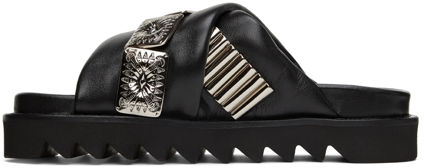 Toga Pulla Black Leather Double Strap Slides Toga Pulla