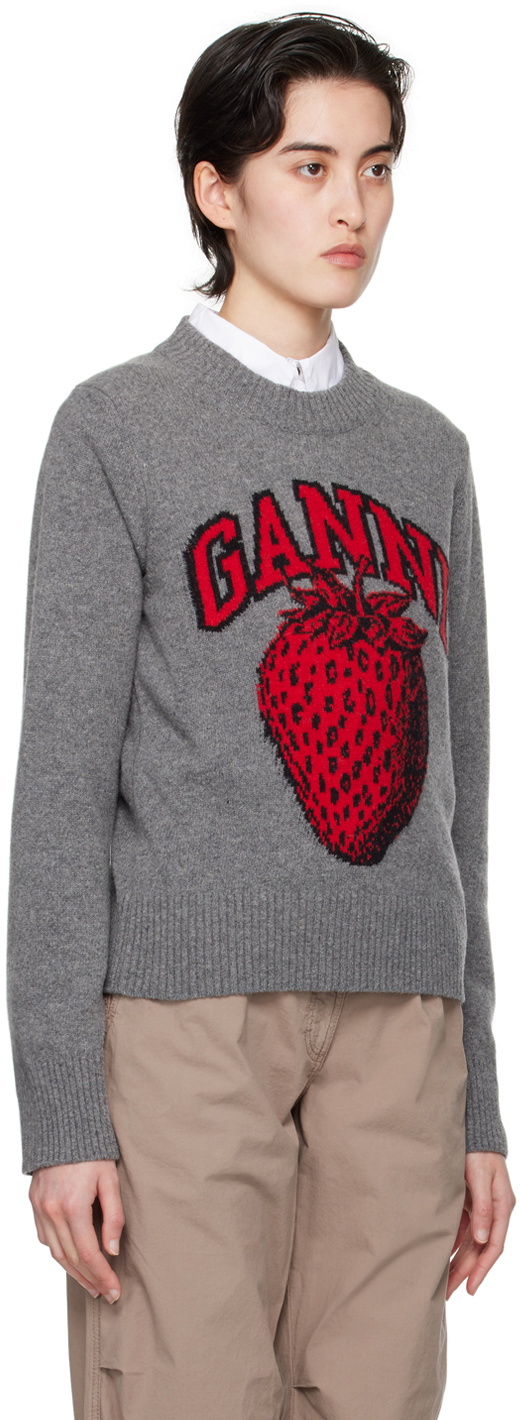 GANNI Gray Strawberry Sweater GANNI